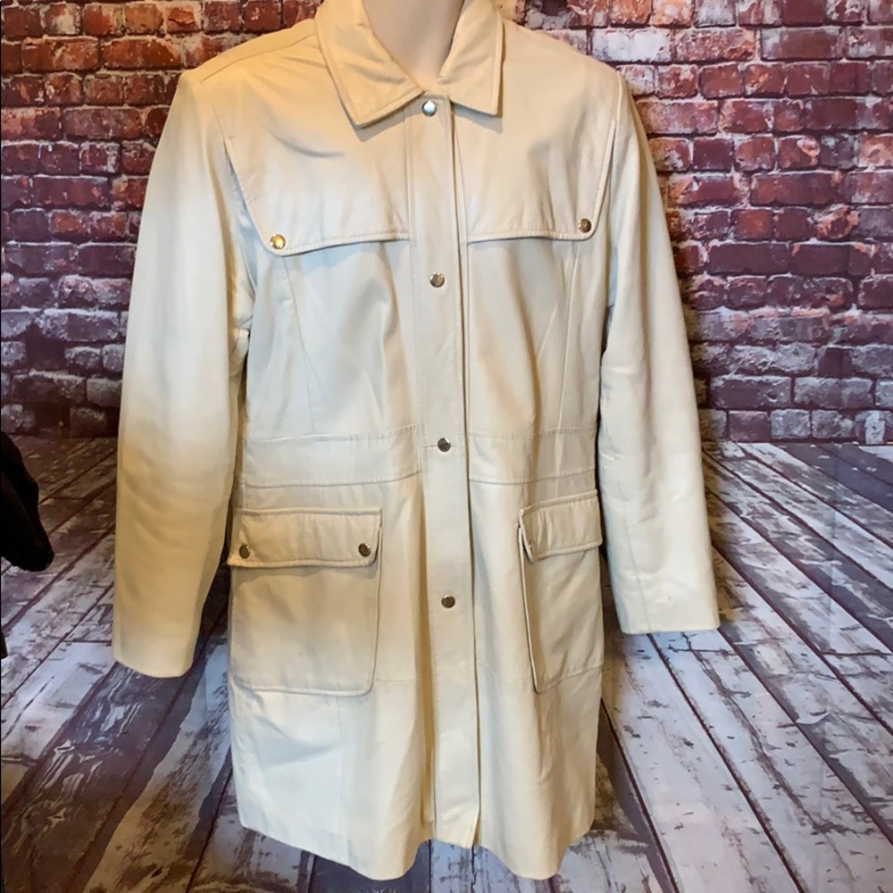 Men’s Excelled Cream Leather Jacket Size L - Gem